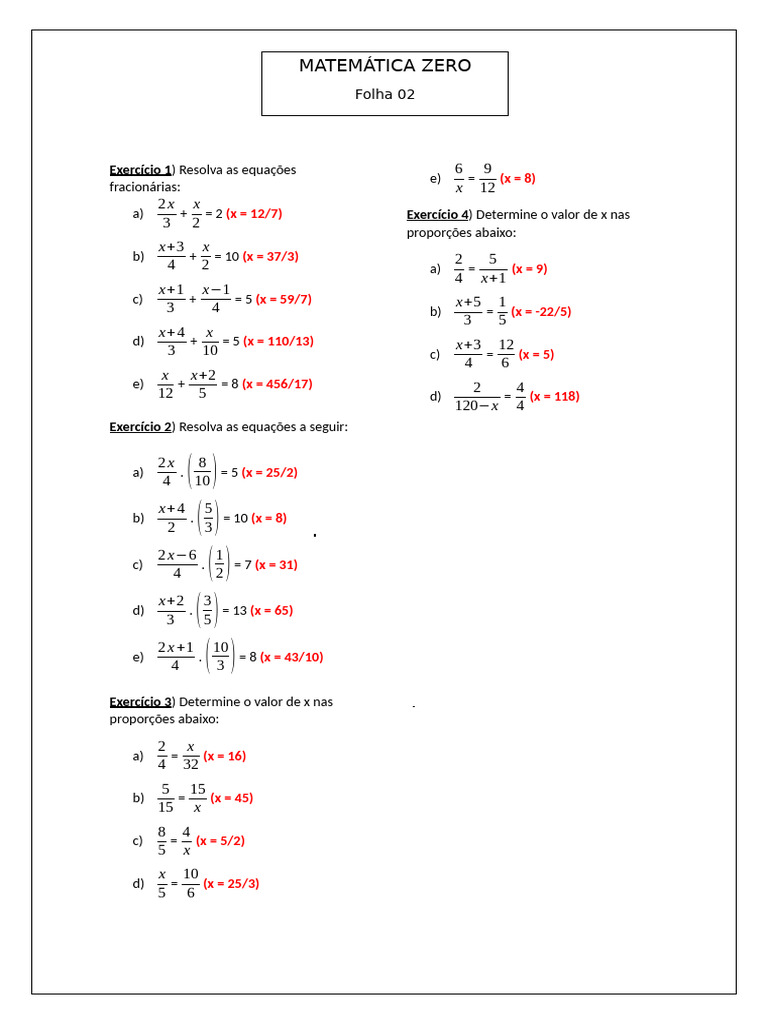 Mat. Zero - Folha 2 Ok (SoluÃ Ã O) | PDF
