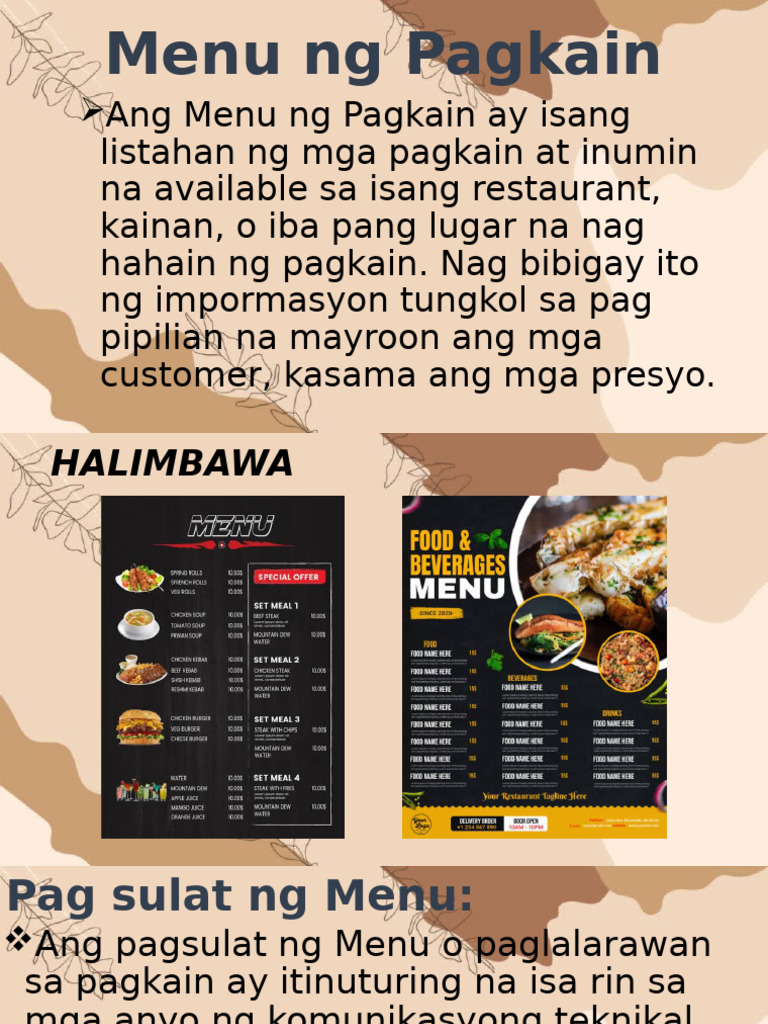 Menu NG Pagkain | PDF