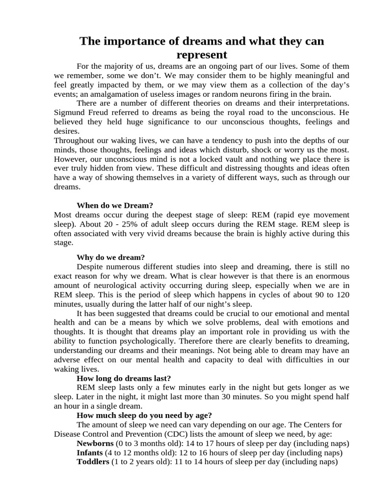 The Importance of Dreams and What They Can Represent | PDF