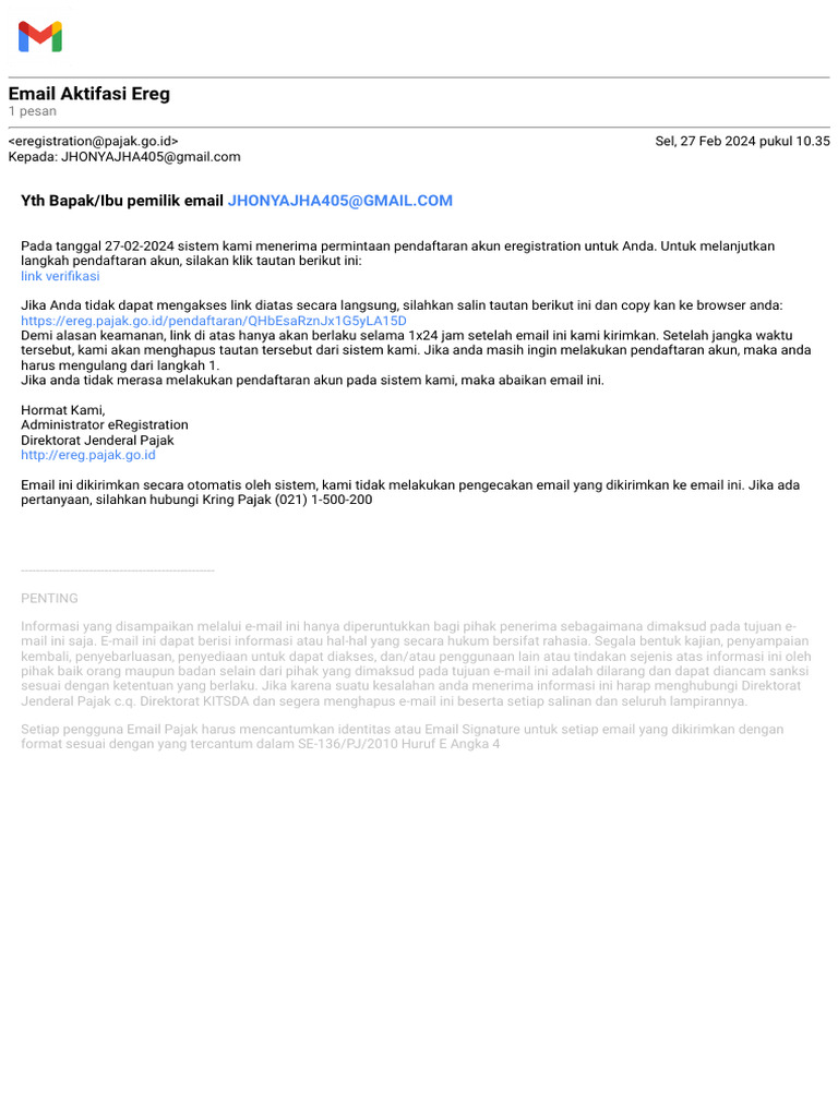 Gmail - Email Aktifasi Ereg | PDF | Pengelolaan Keuangan & Uang | Karier & Perkembangan