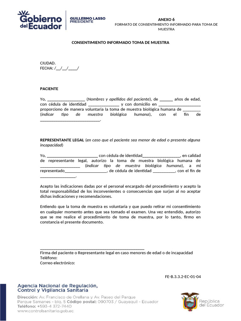 Formato de Consentimiento Informado para Toma de Muess | PDF