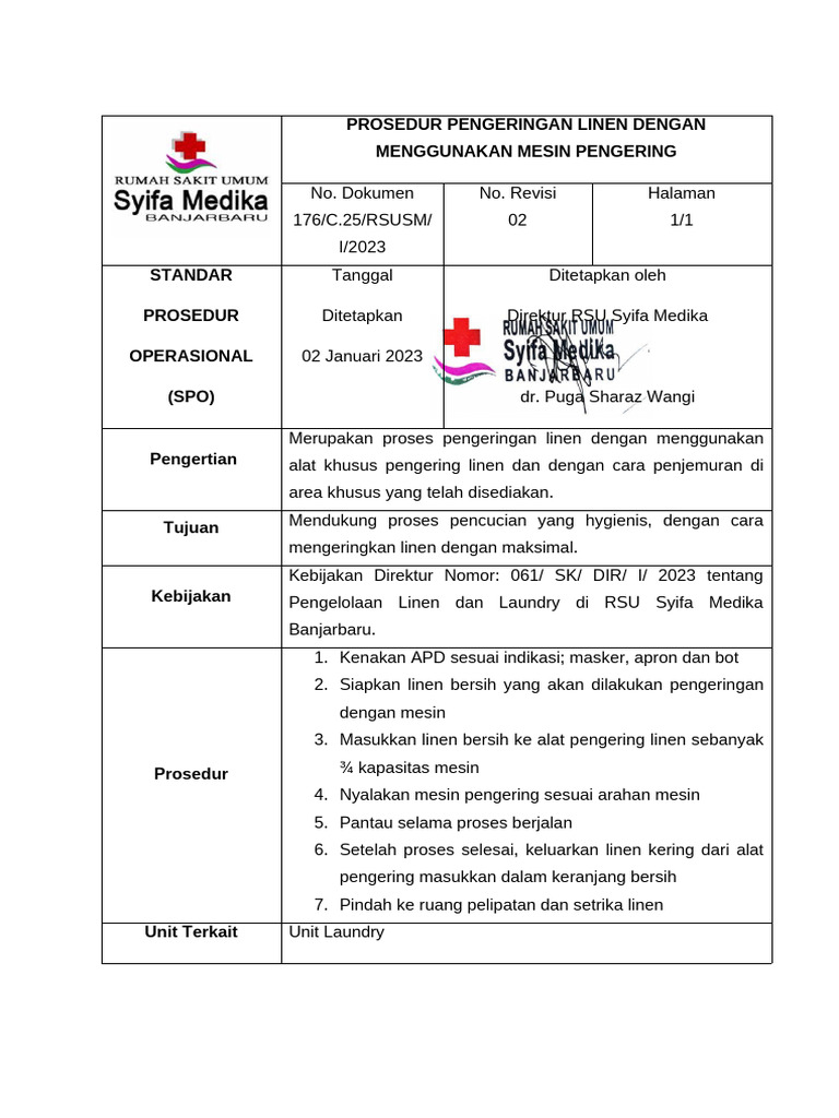 Spo Pengeringan Linen | PDF