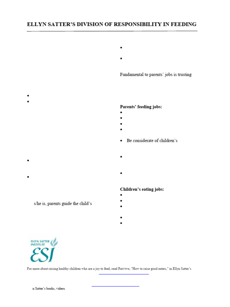 Ellyn Satter's Division of Responsibility in Feeding | PDF