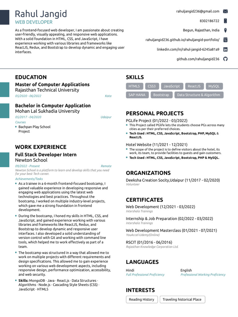 Rahul Jangid Resume | PDF