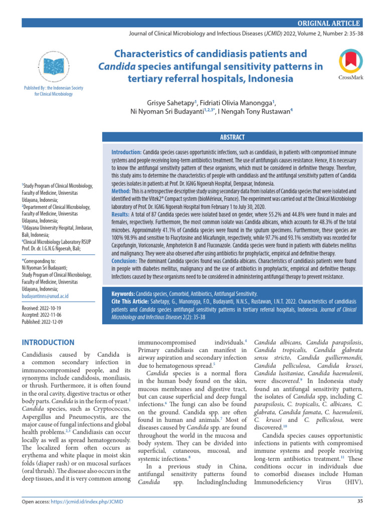 Characteristics of Candidiasis Patients and Antifungal Sensitifitity | PDF