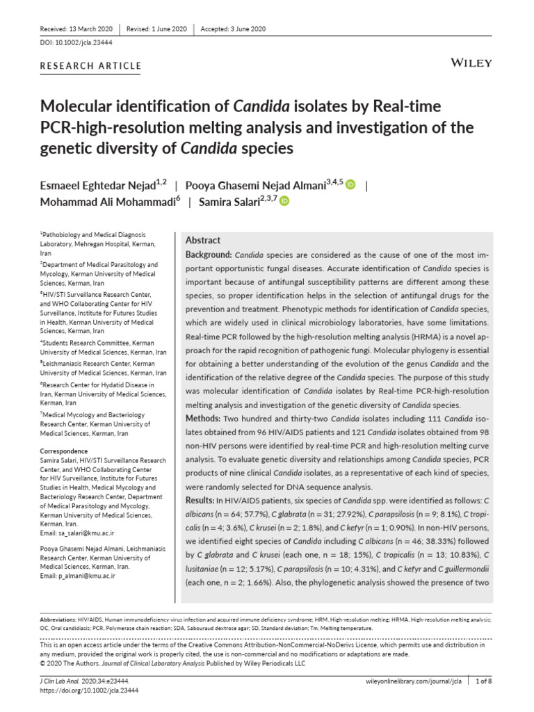 Molecular Identification of Candida Isolates by Real-time PCR-high ...