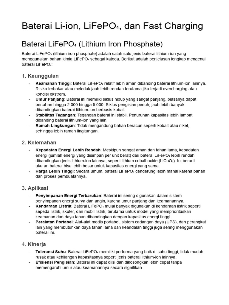 Baterai Li-Ion, LiFePO, Dan Fast Charging | PDF