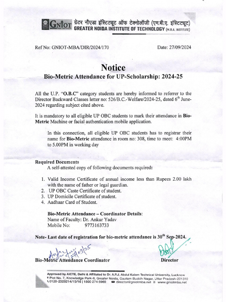 Notice -Biometric Attendance | PDF