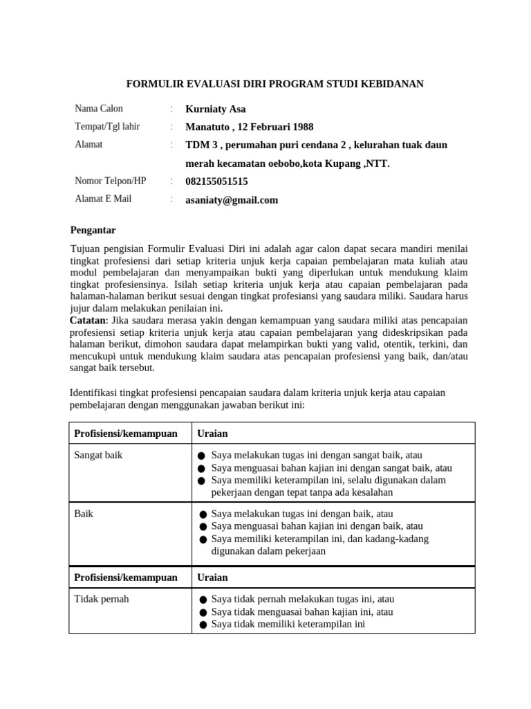 Formulir Evaluasi Diri | PDF