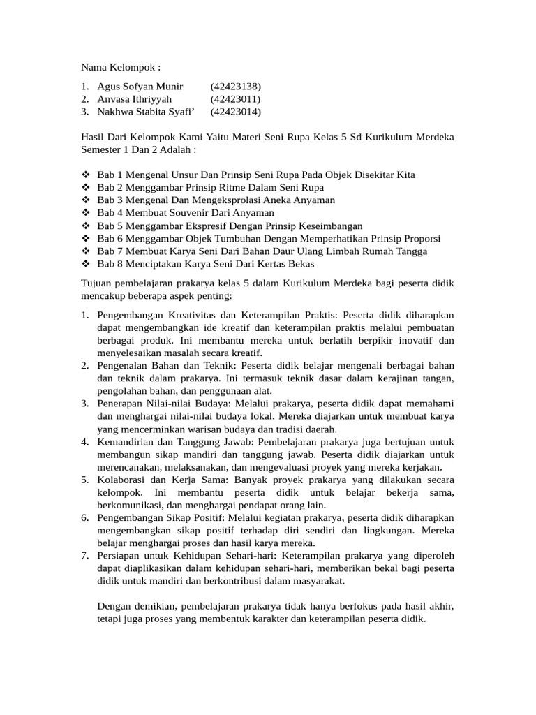 Kelompok 5 Seni Rupa Dan Prakarya | PDF