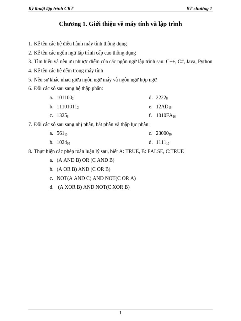 BT Chuong 1 | PDF