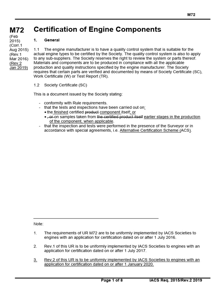UR M72_Certification of Engine Components | PDF