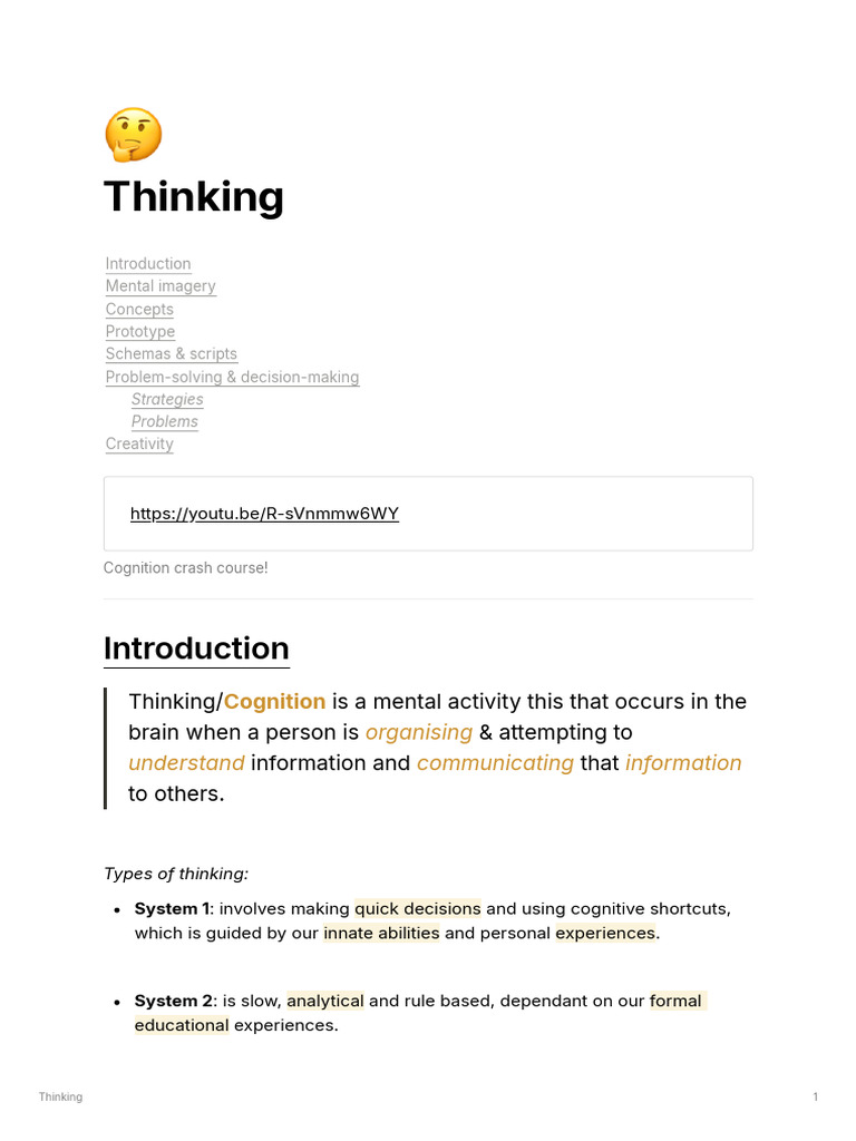 Cognition (Thinking) | PDF
