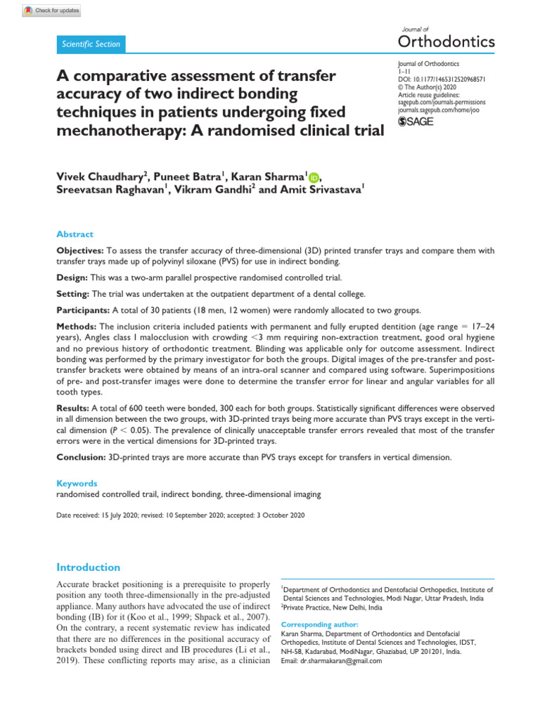 A Comparative Assessment of Transfer Accuracy of Two Indirect Bonding ...