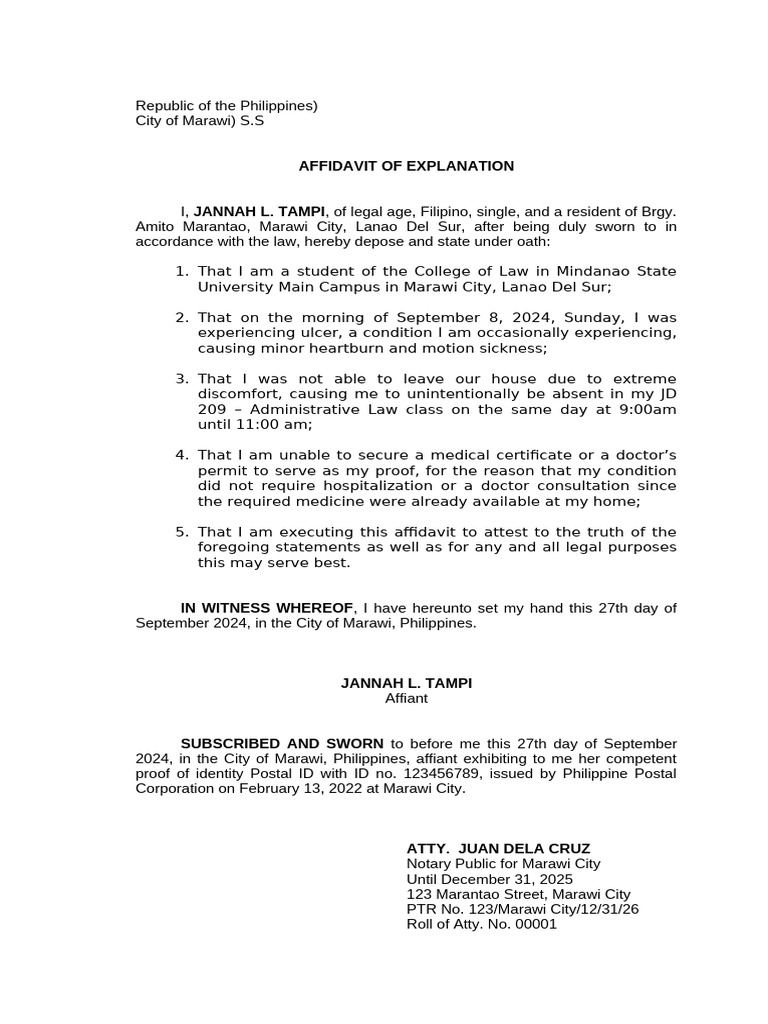 Affidavit of Explanation | PDF