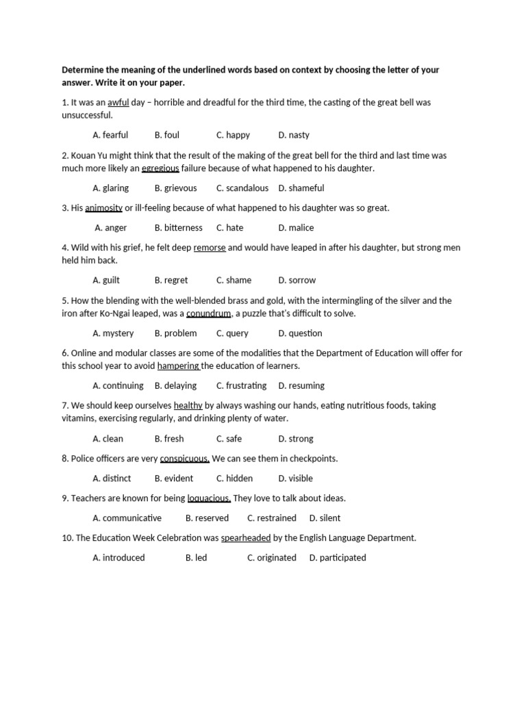 English 8 Quiz #1 | PDF