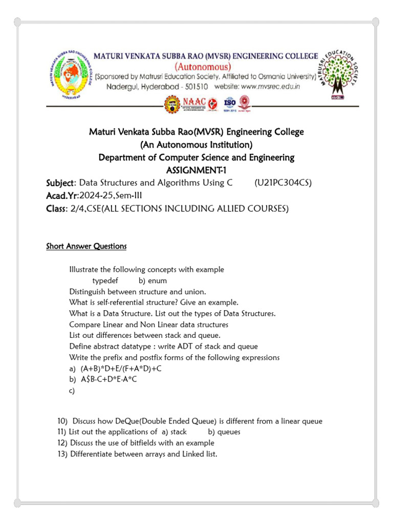 DSA Assignment Questions | PDF