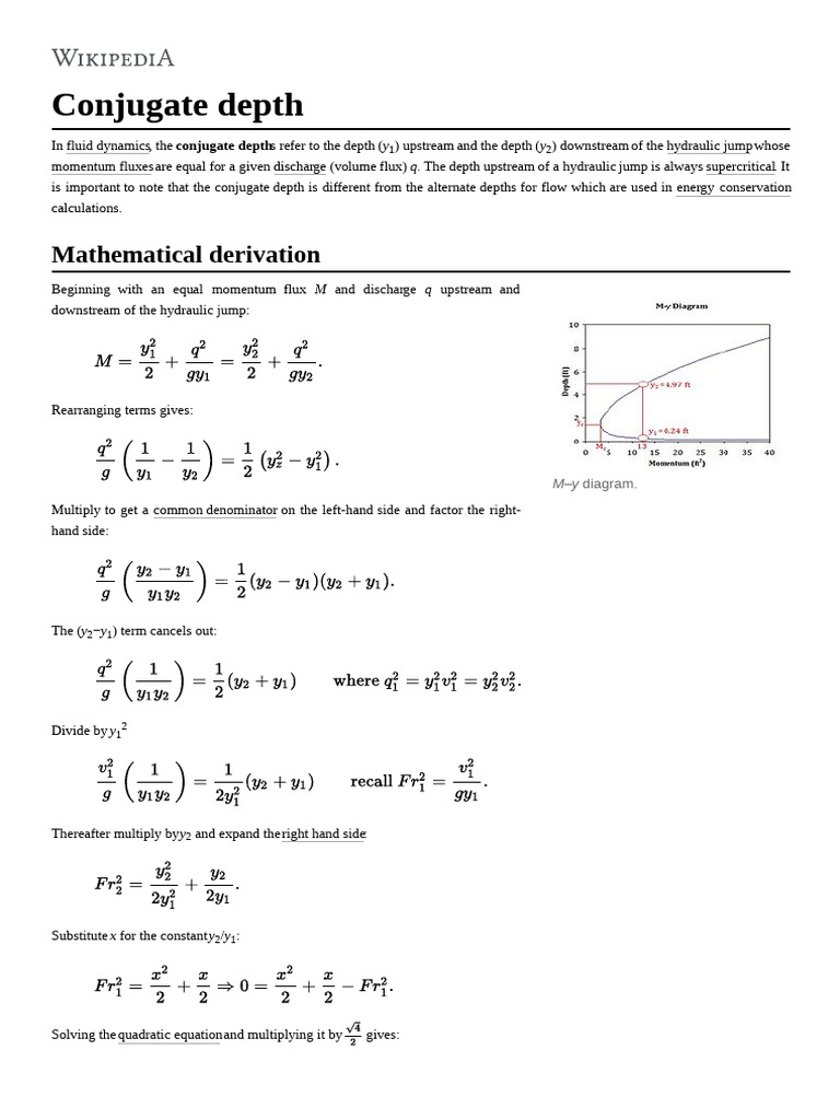 Conjugate Depth: Mathematical Derivation | PDF