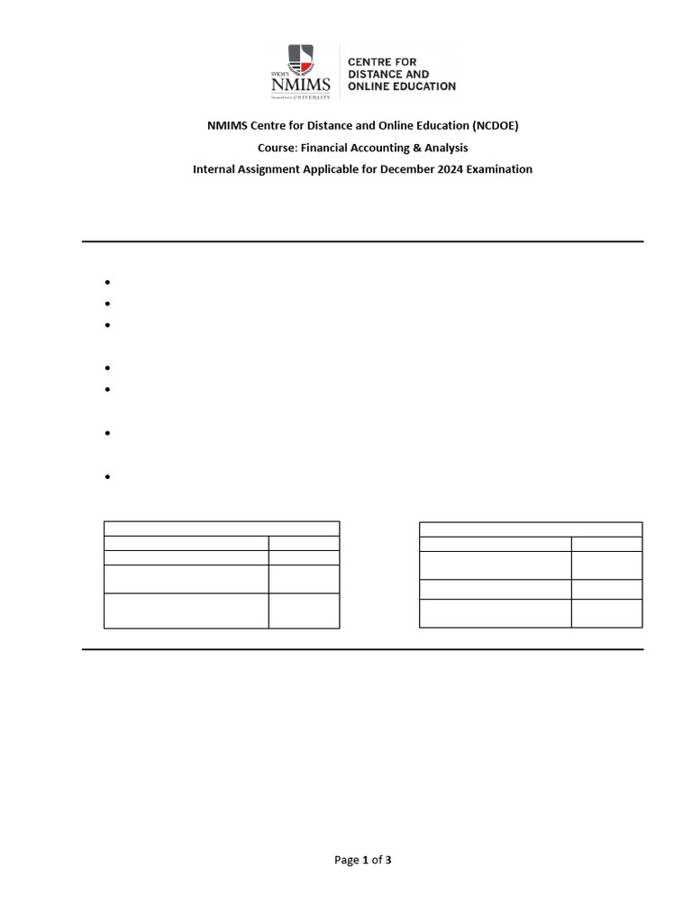 Financial Accounting and Analysis - December 2024 - Assignment - PG N3s4fCNgAd | PDF