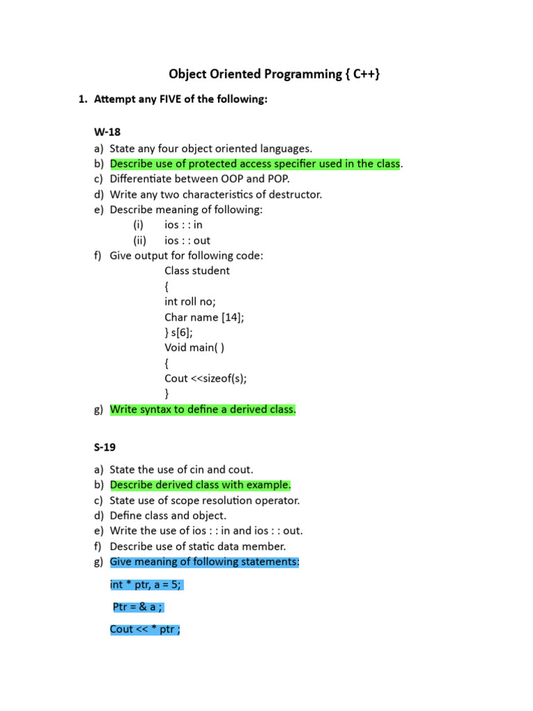 OOP Question Set | PDF