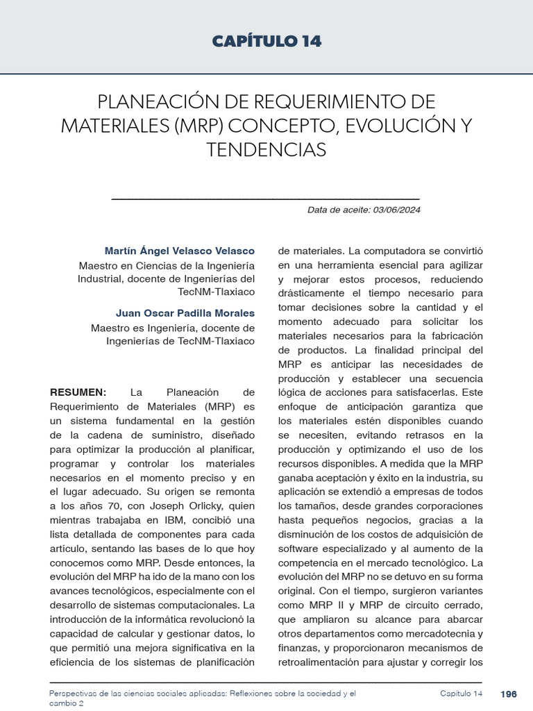 Planeacion de Requerimiento de Materiales MRP Concepto Evolucion y Tendencias | PDF