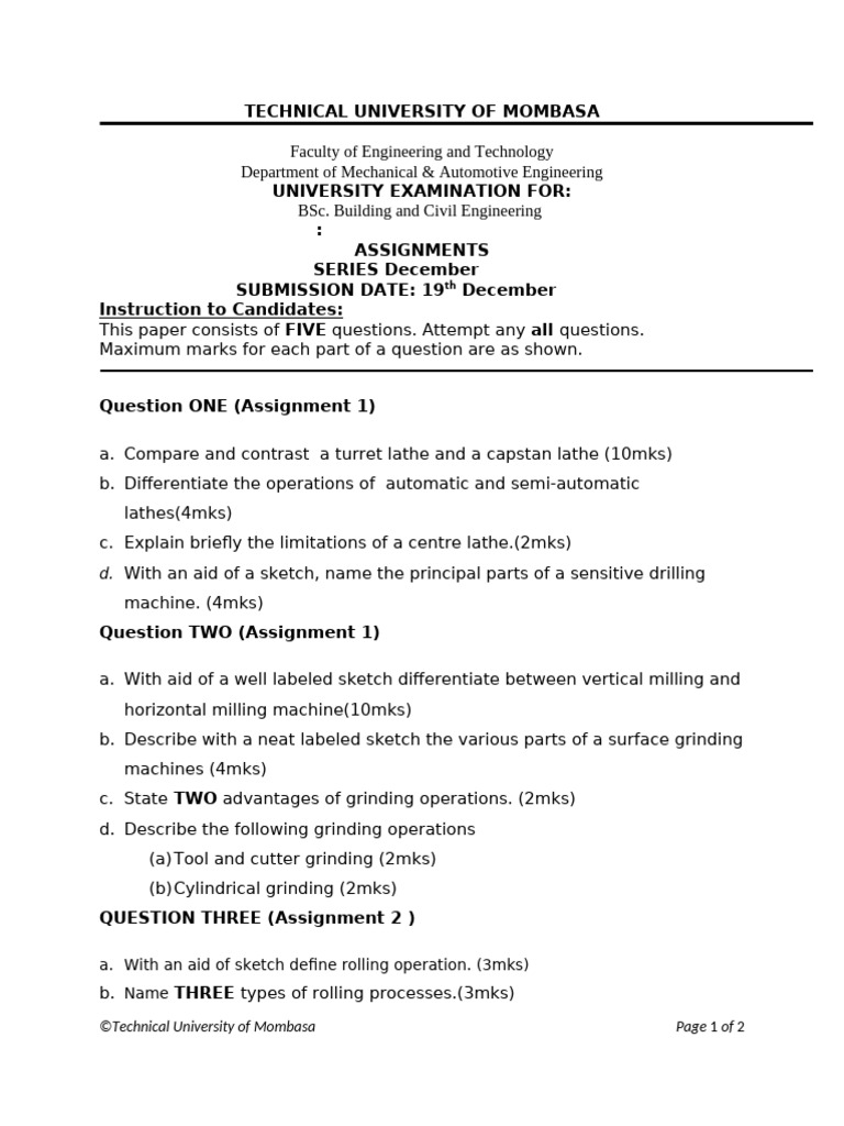 EME 4211 WOrkshop Technology & Practice 11 Dec 2023 Assignments | PDF