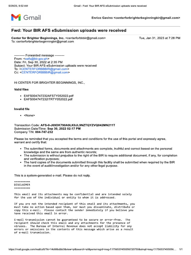 BIR ESubmission ITR 2022 | PDF