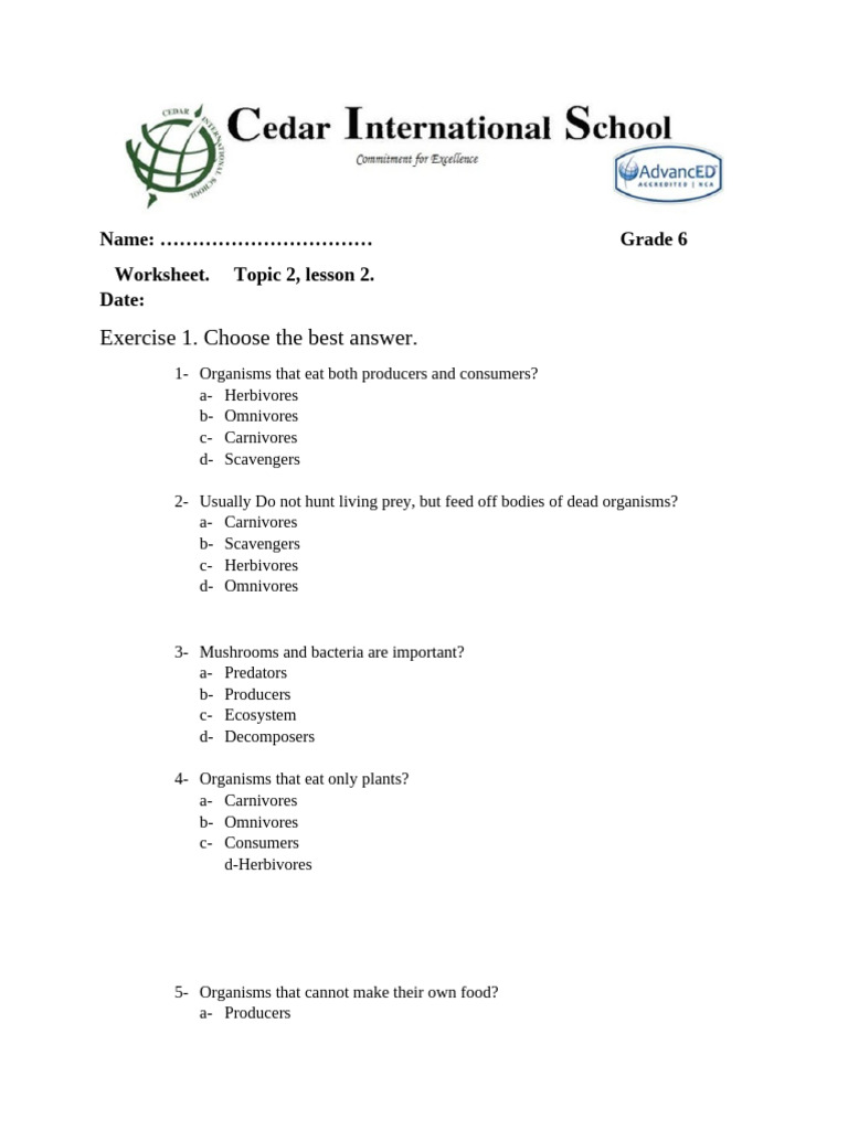 Gr-6 Worksheet 4. Topic 2.lesson - 2 | PDF