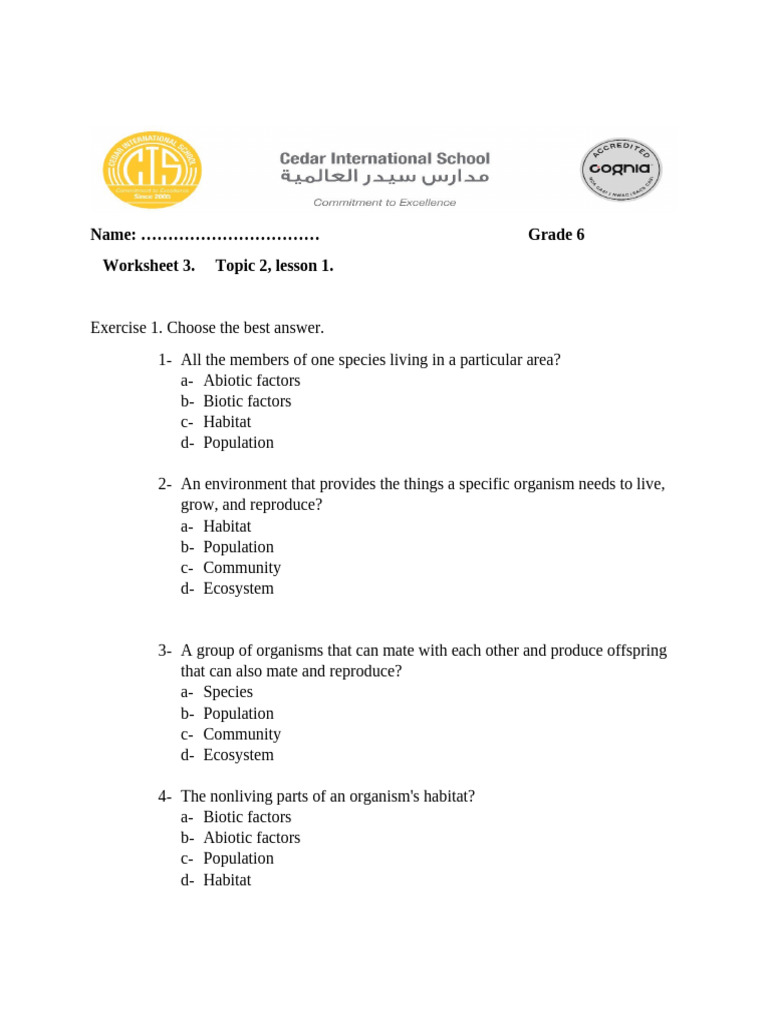 Gr-6 Worksheet 3. Topic 2.lesson 1 | PDF