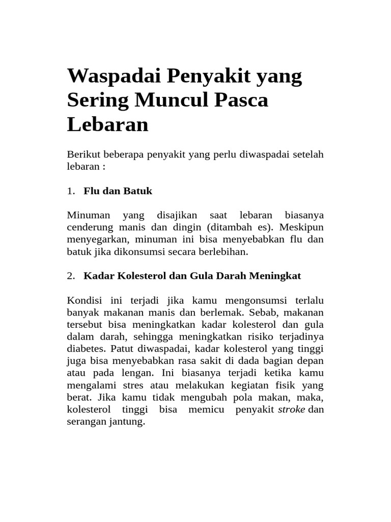 April - Waspadai Penyakit Yang Sering Muncul Pasca Lebaran | PDF April - Waspadai Penyakit Yang Sering Muncul Pasca Lebaran | PDF