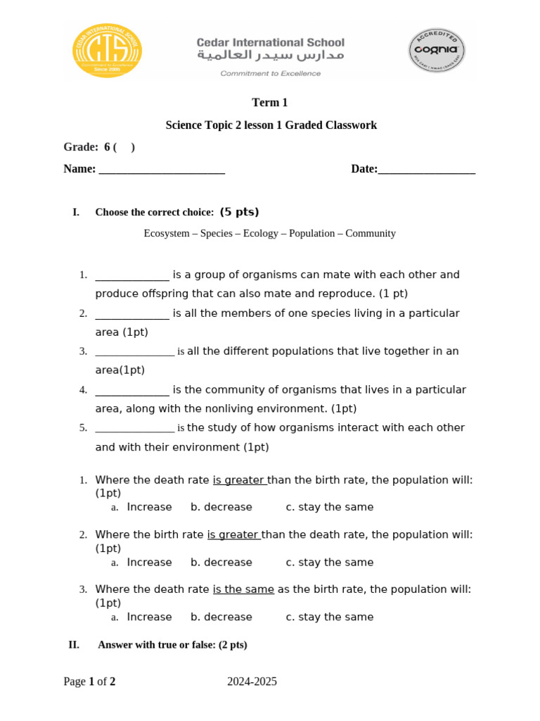 Updated Graded Classwork Topic 2 Lesson 1 | PDF