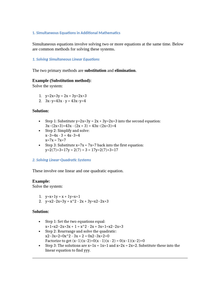 Solving Simultaneous Linear Equations | PDF