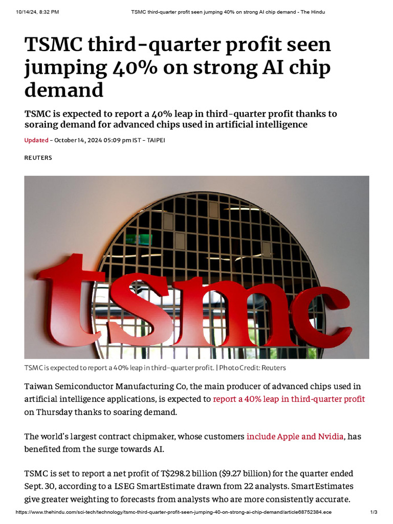 TSMC Third-Quarter Profit Seen Jumping 40% On Strong AI Chip Demand ...