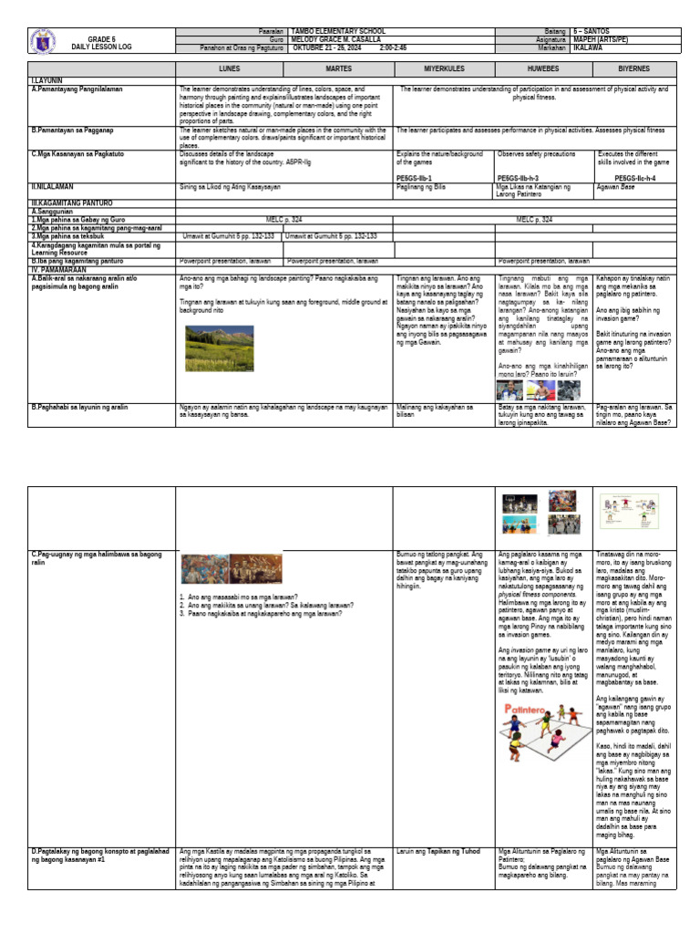 Q2 DLL Mapeh - 5 Week 5 | PDF