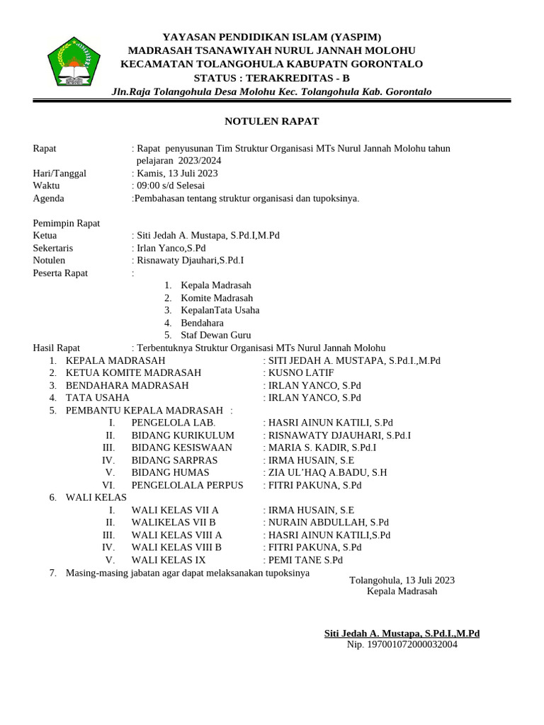 Notulen Rapat | PDF