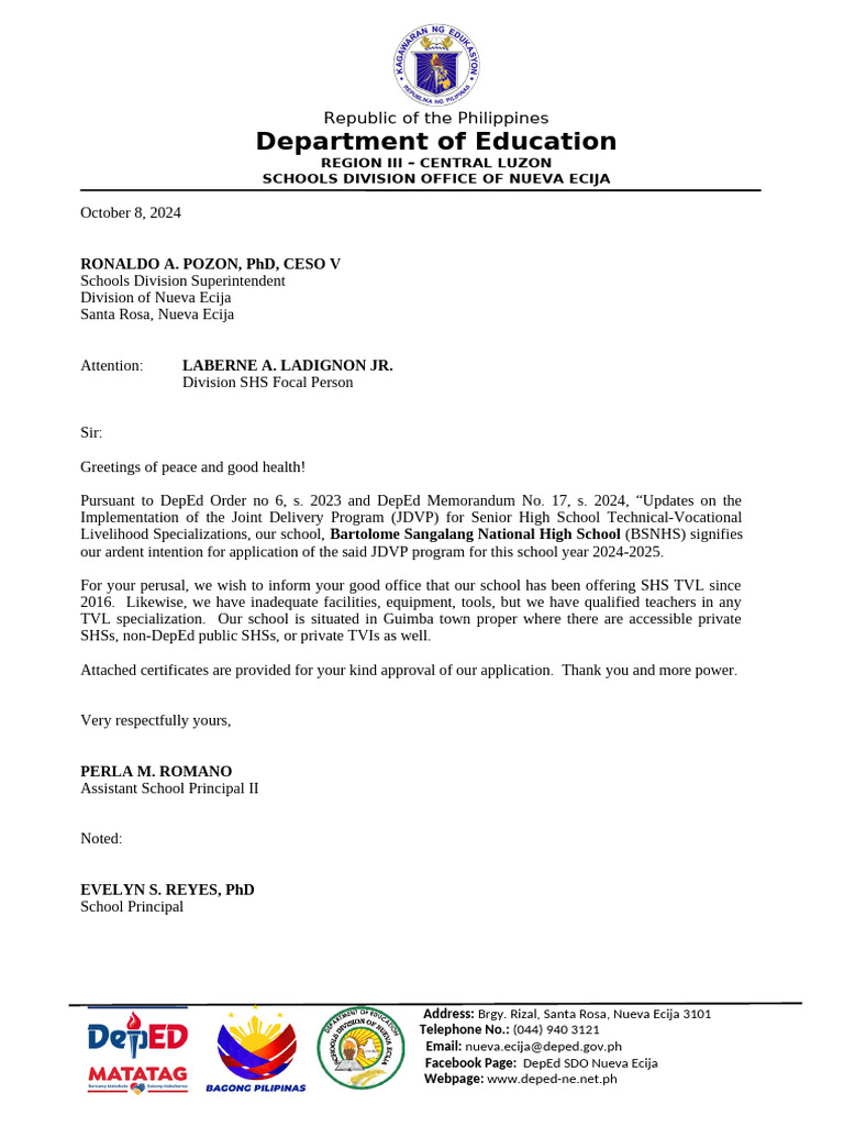 JDVP Intent Letter | PDF