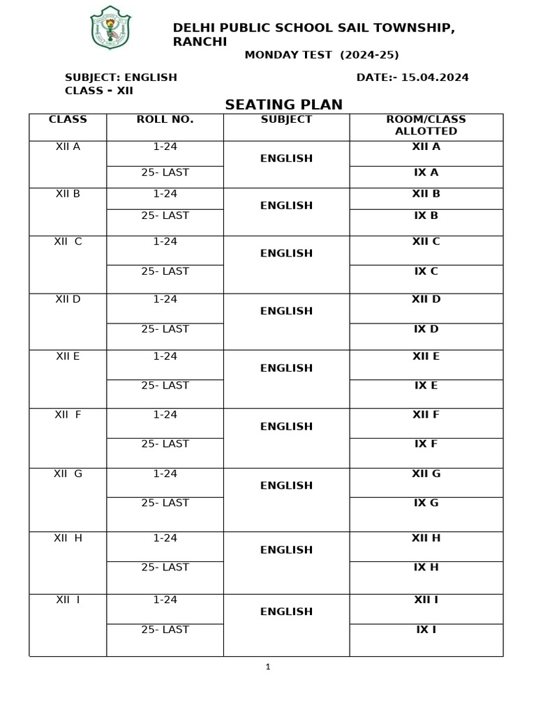 Xii Seating Plan 15.04.2024 | PDF