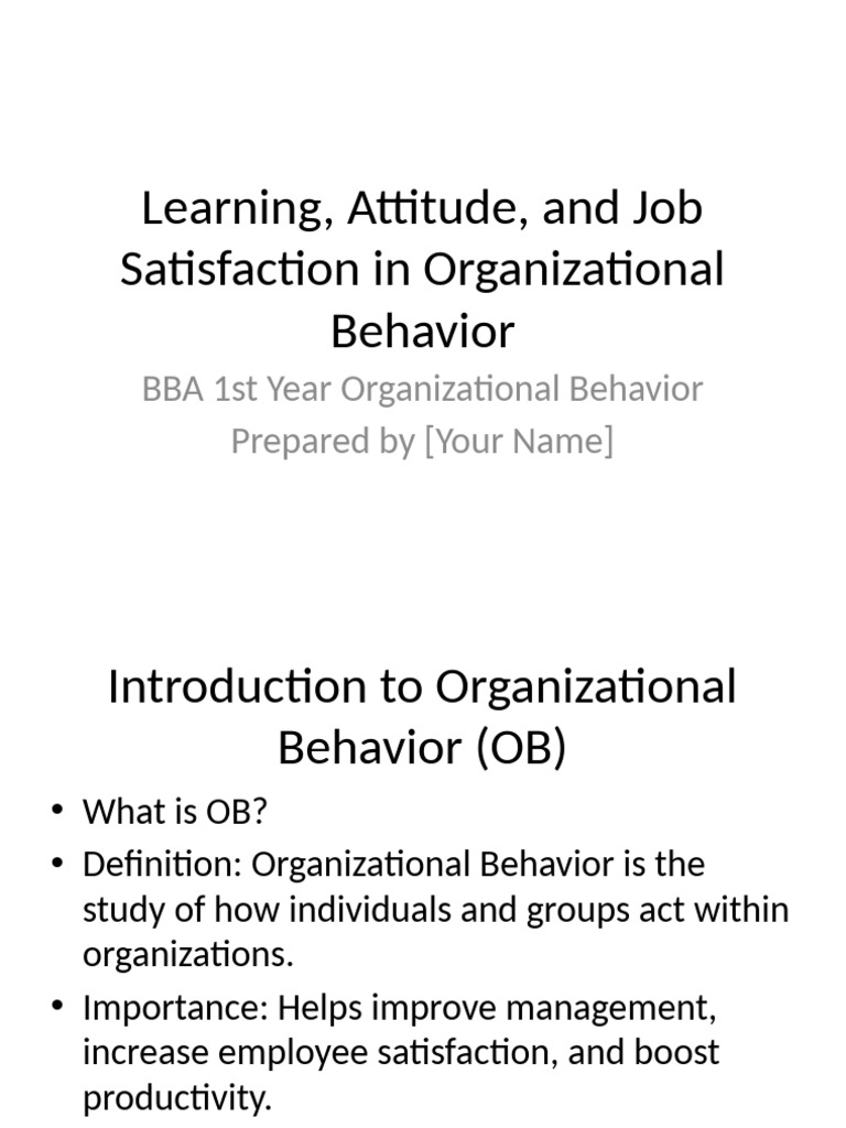 Organizational Behavior Learning Attitude Job Satisfaction Final | PDF