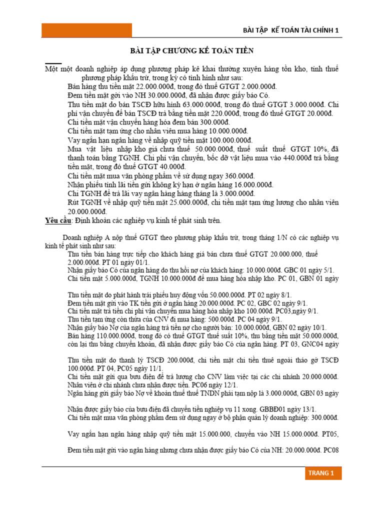 Bai Tap KTTC 1 CHUONG 1 | PDF