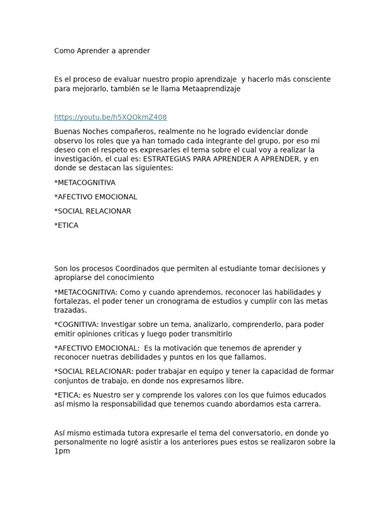 Como Aprender A Aprender | PDF