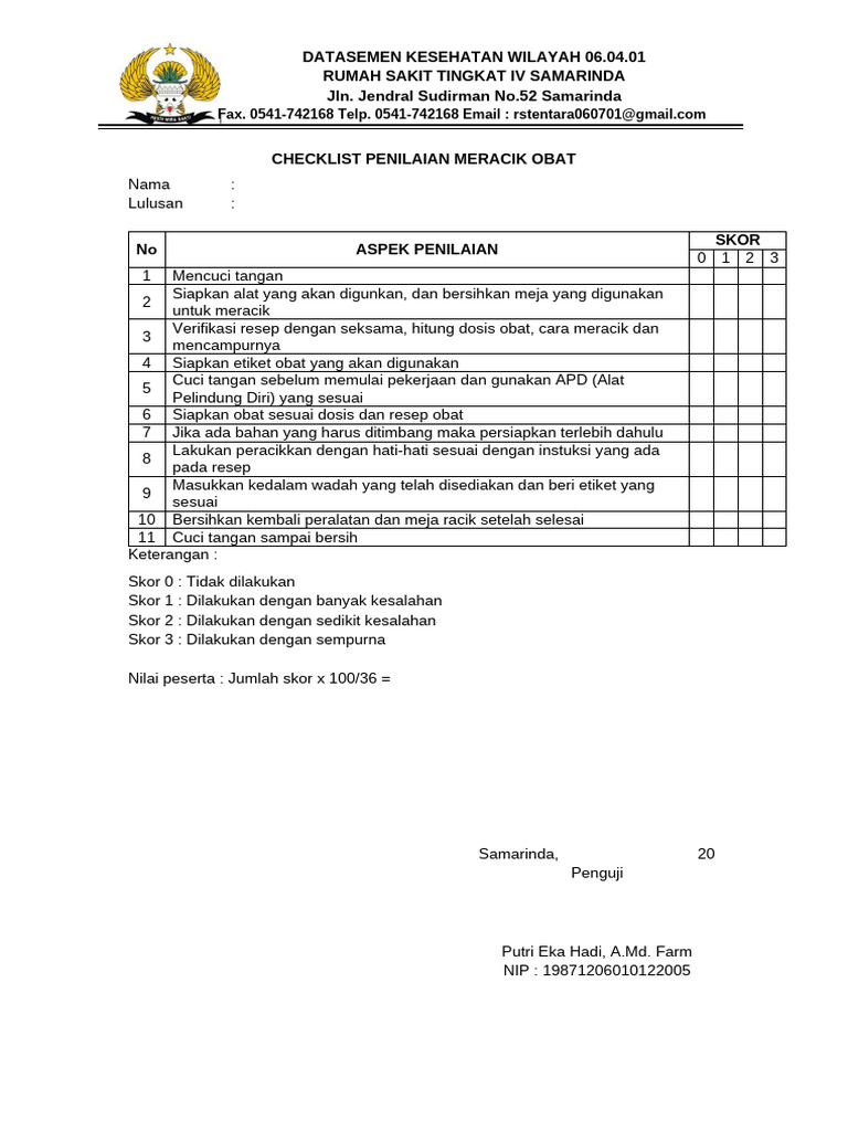 Checklist Penilaian Bagian Farmasi RST | PDF