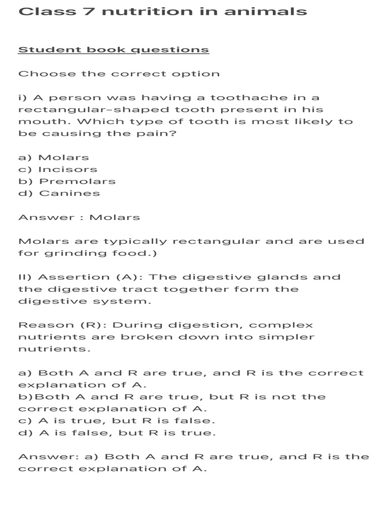 Class 7 Nutrition in Animals | PDF