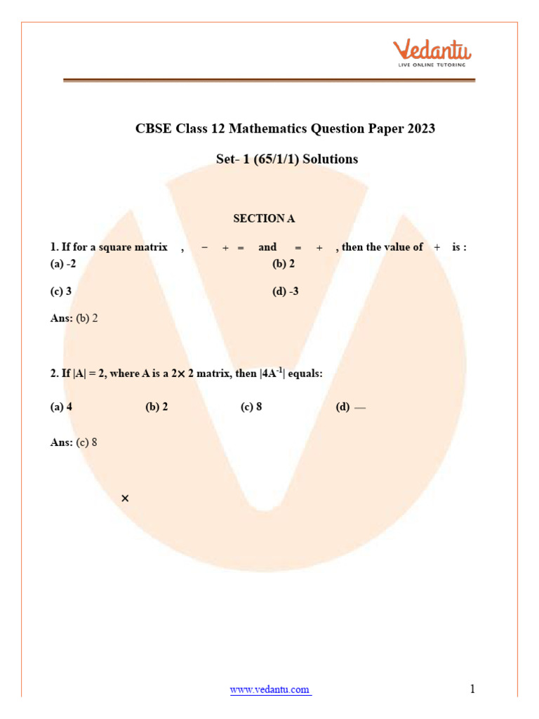 Class 12 Maths 2023 Set-1 (65!1!1) Question Paper With Solutions | PDF