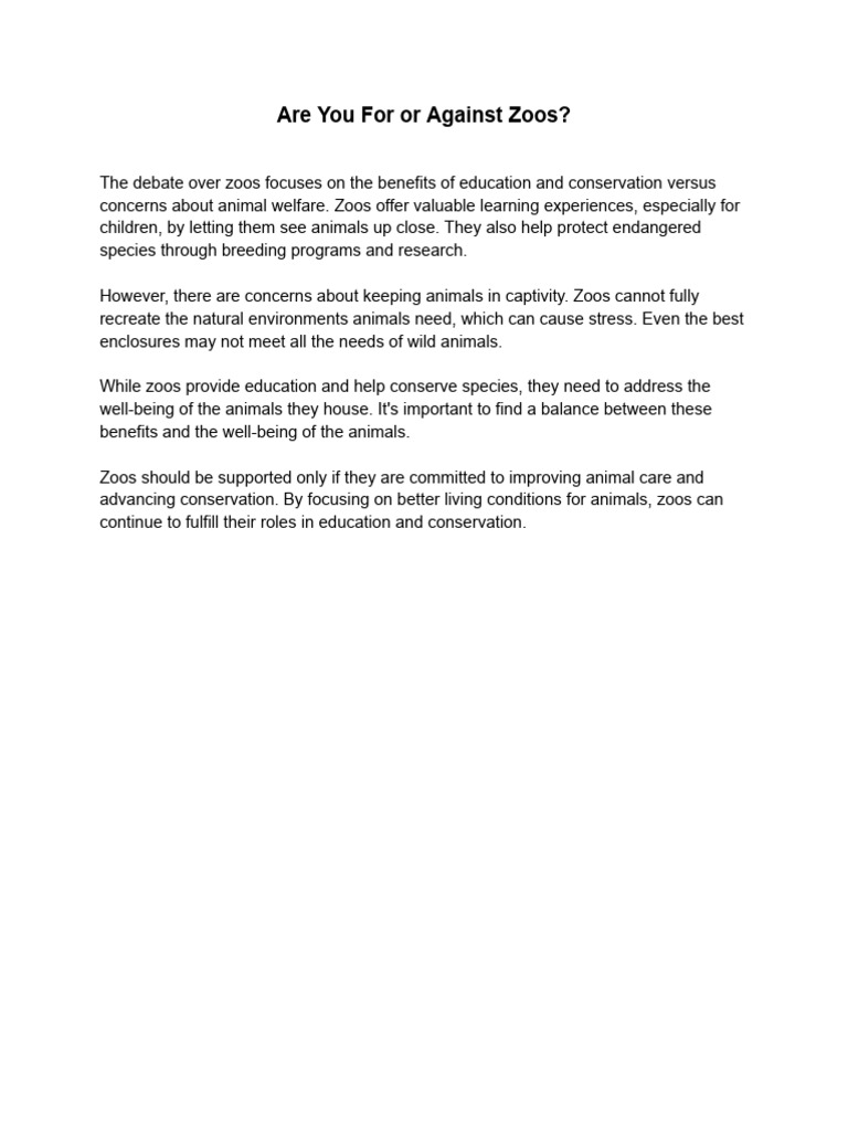 Are You For or Against Zoos | PDF