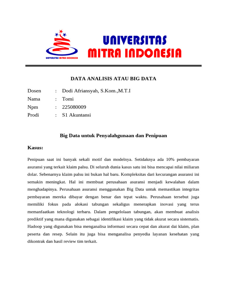 Data Analisis Atau Big Data Tomi | PDF