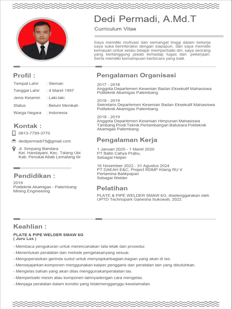 CV Welder Dedi Permadi | PDF