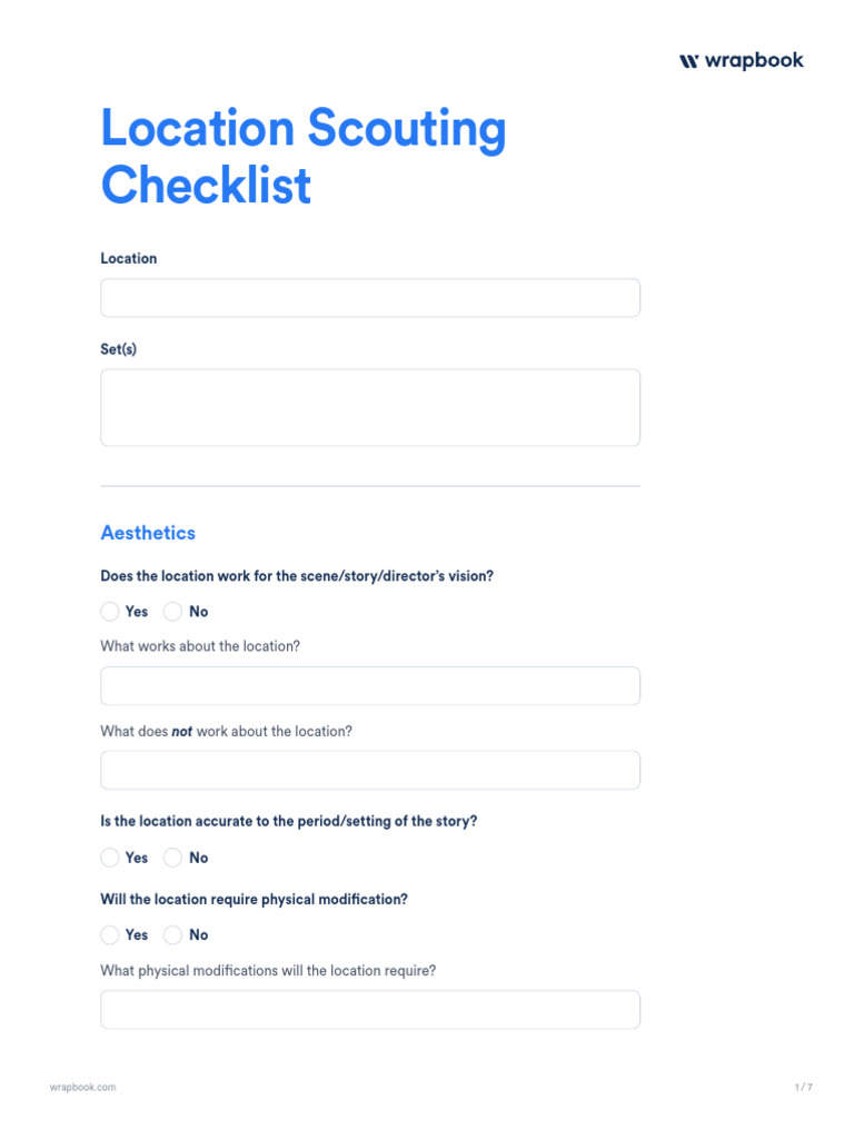 Location Scouting Checklist - Wrapbook | PDF