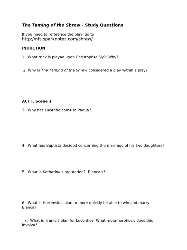 The Taming of The Shrew Study Guide Revised 2015 2016 1dc13ik | PDF