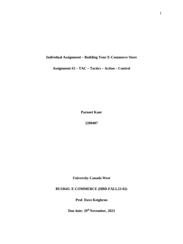 E Commerce Assignment 2 Parneet Kaur 2208407 | PDF