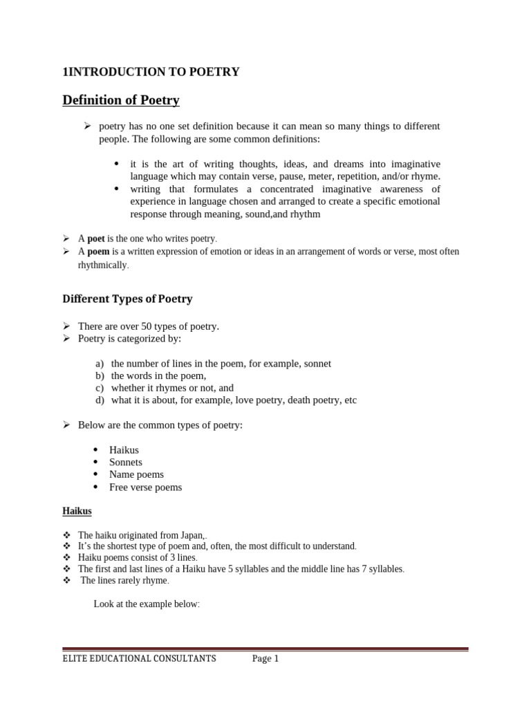 Poetry Notes | PDF | Poetry | Haiku
